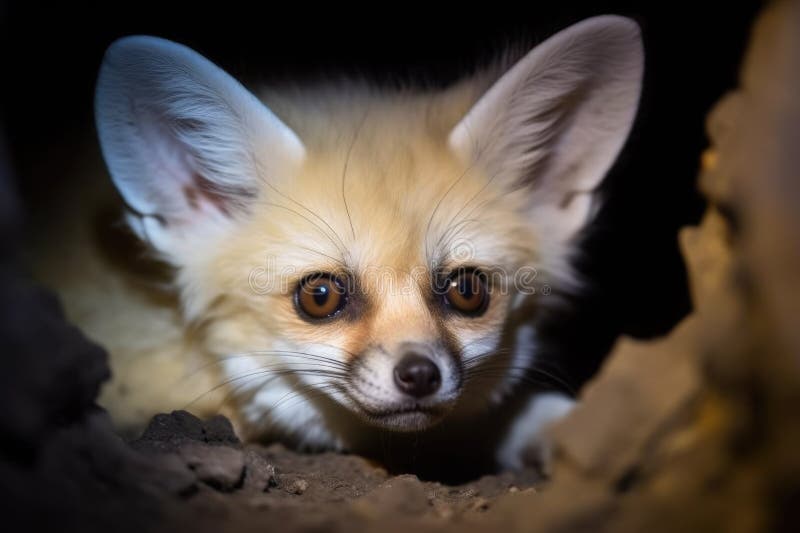 Close-up of a Fennec Foxs Eyes Illuminated at Night Stock Photo - Image ...