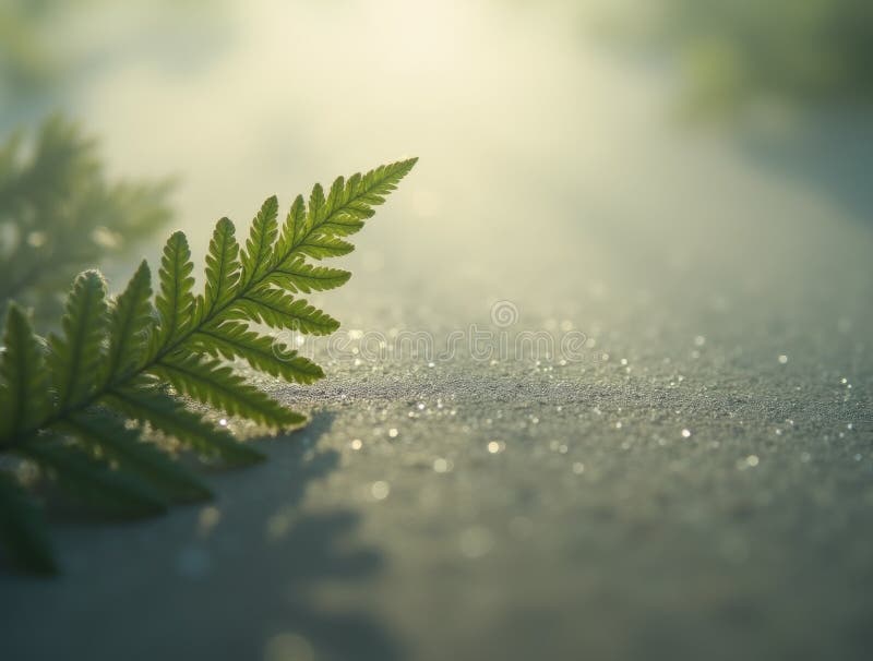 Close-up of Fern Leaf with Soft Light and Dew on Surface Stock Photo ...