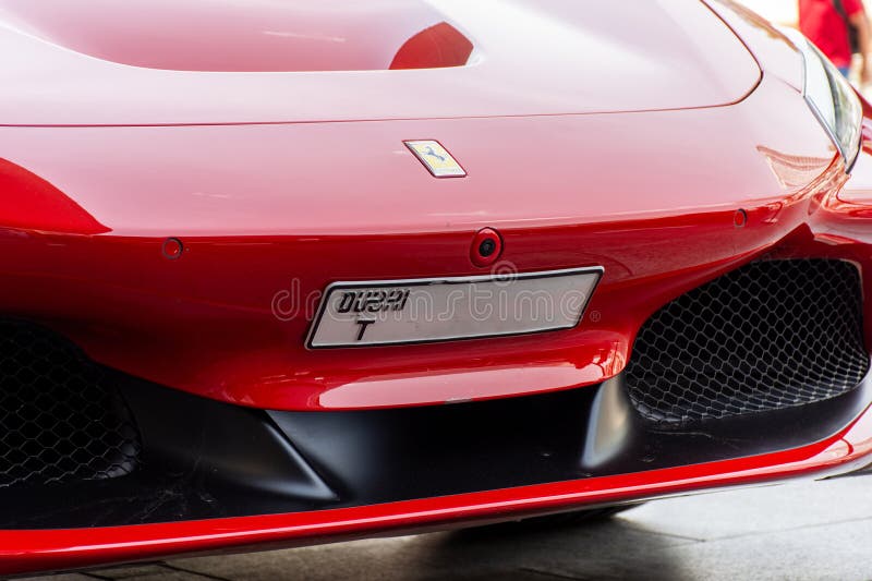 Close-up of the Ferrari Logo in the Front of the Car in Dubai Mall ...