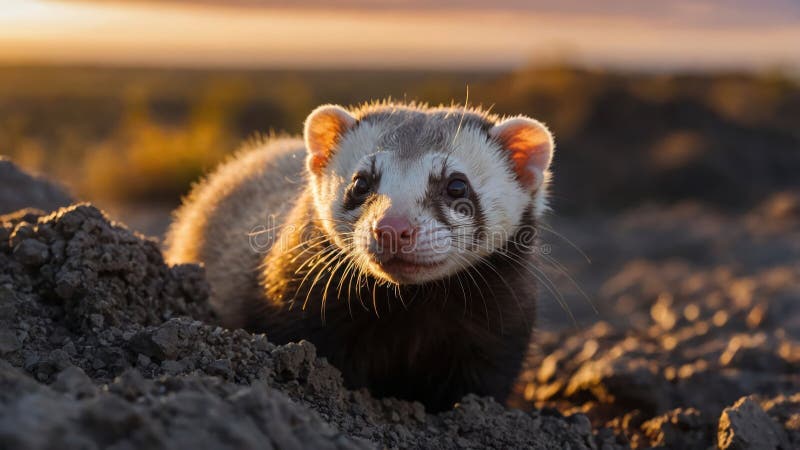 Golden Hour Ferret Portrait: Wild Mustelid in Natural Habitat Stock ...