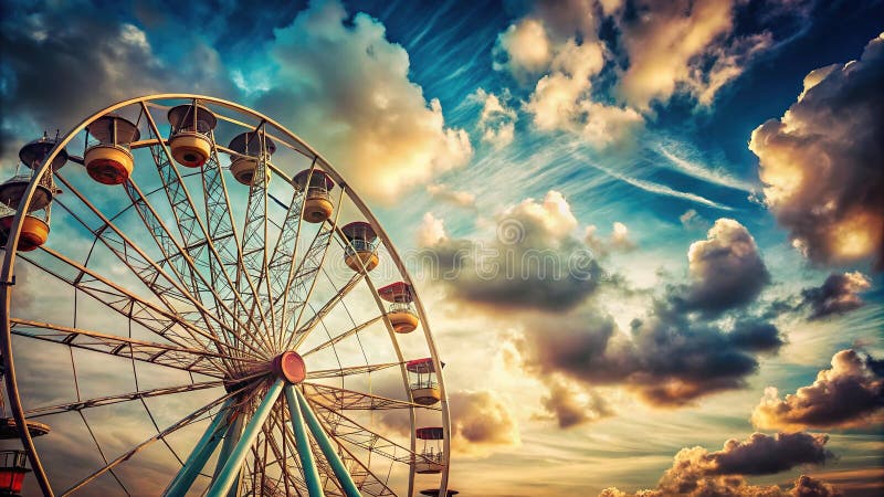 Dreamy Ferris Wheel Against a Vintage Cloudy Sky - Generative AI Stock ...