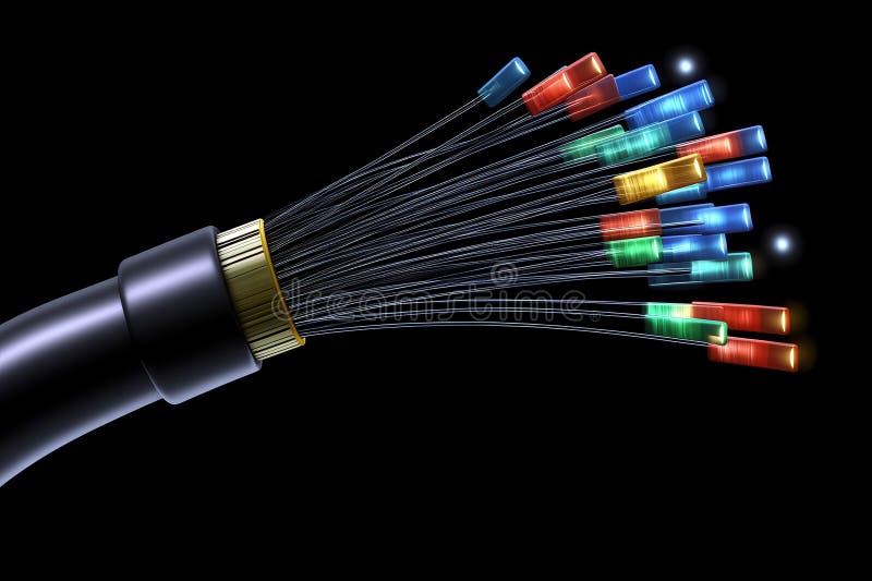 A Close-up of a Fiber Optic Cable with Illuminated Strands for Data ...