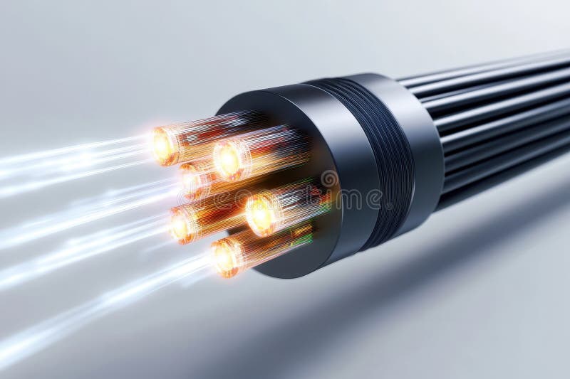A Close-up of a Fiber Optic Cable with Light Signals Transmitting ...