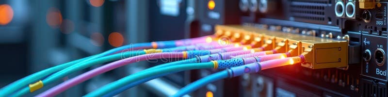 Close-up of Fiber Optic Cables Connected To Network Switch in Data ...
