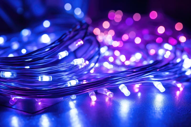 Close Up of Fiber Optic Cables with Glowing Lights Stock Photo - Image ...
