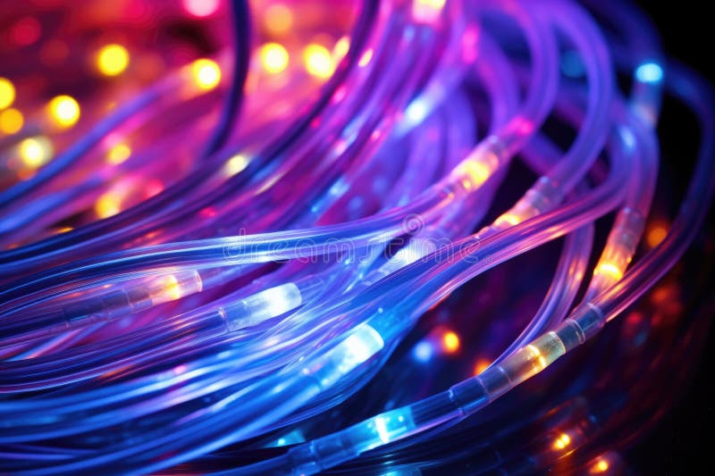 Close Up of Fiber Optic Cables with Glowing Lights Stock Illustration ...
