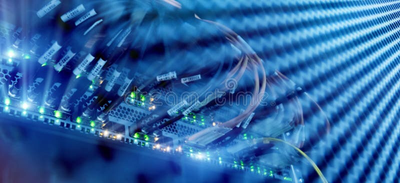 Close Up Fiber Optic and Hub in Server Room Stock Photo - Image of ...
