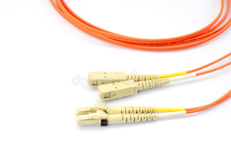Close Up of a Fiber Optic Patchcord Head and UTP LAN Cable Head Stock ...