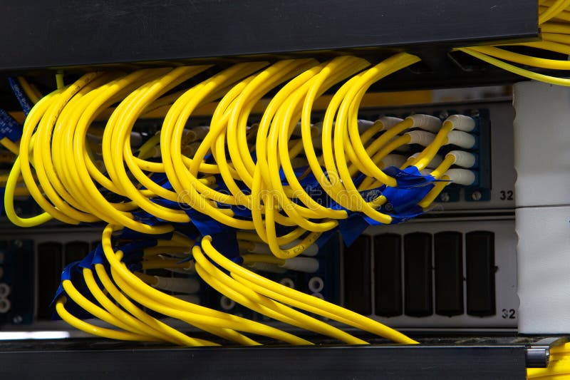 Close Up Fiber Optic in Server Room , Network Cables Installed in the ...