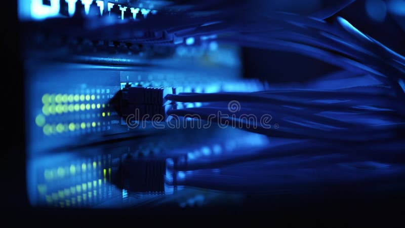 Close Up Fiber Optic in Server Room. Network Cables Installed in the ...