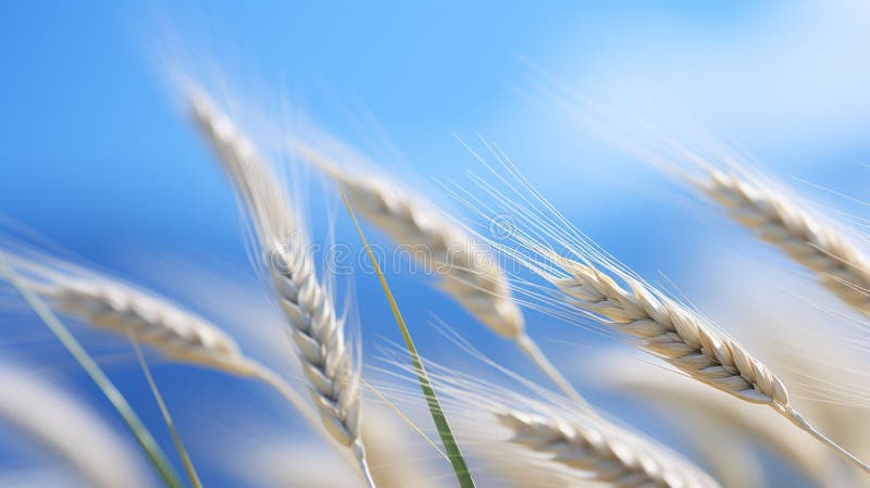 A Close Up of a Field of Wheat with a Blue Sky in the Background Stock ...