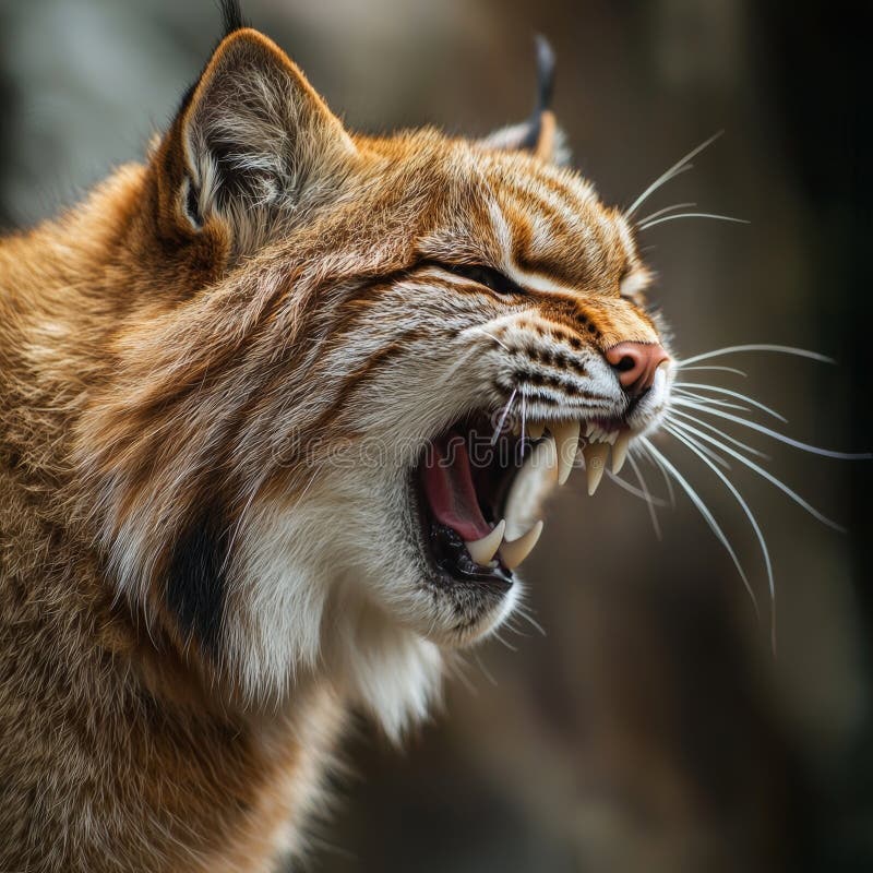 A Close-Up of a Fierce Wild Bobcat in the Shadows Stock Illustration ...