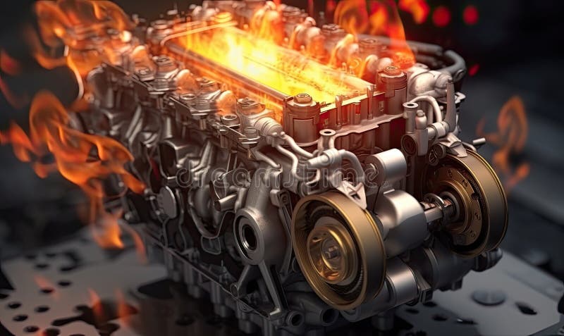 Close-Up of Fiery Car Engine Stock Photo - Image of mechanic ...