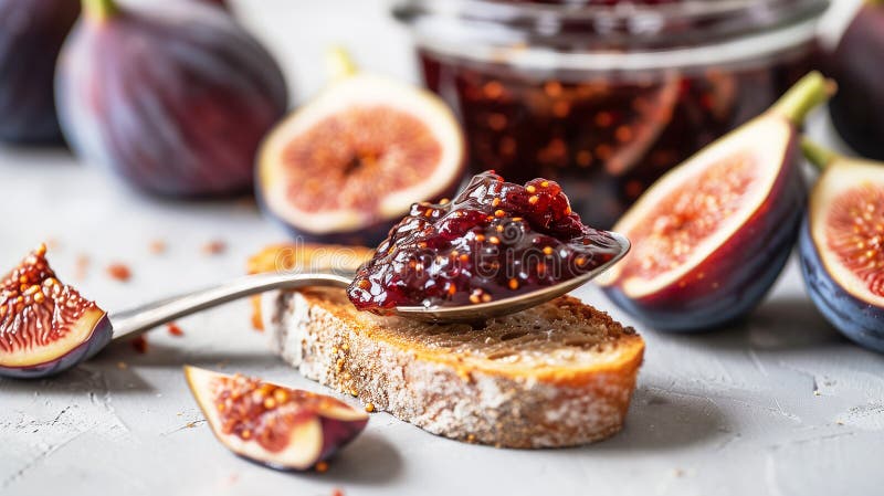 Close-up of Fig Jam with Fresh Figs and Toast. a Close-up Image ...