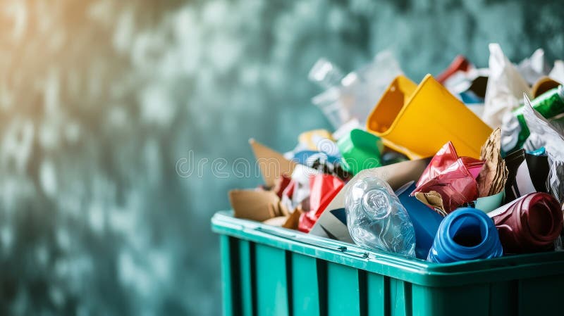Close Up of Filled Recycling Bin with Sorted Paper Stock Illustration ...