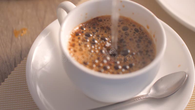 Close-up Filling Hot Coffee into a White Cup Stock Footage - Video of ...