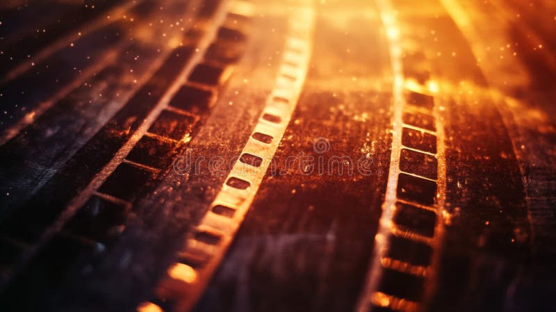 Close-up of Film Strip with Warm Lighting and Dust Particles Stock ...