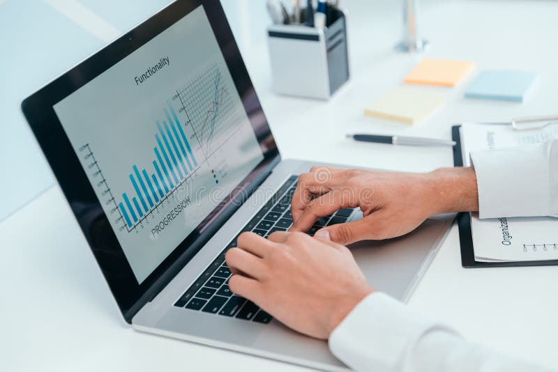 Close Up. Financial Chart on the Laptop Screen Stock Photo - Image of ...