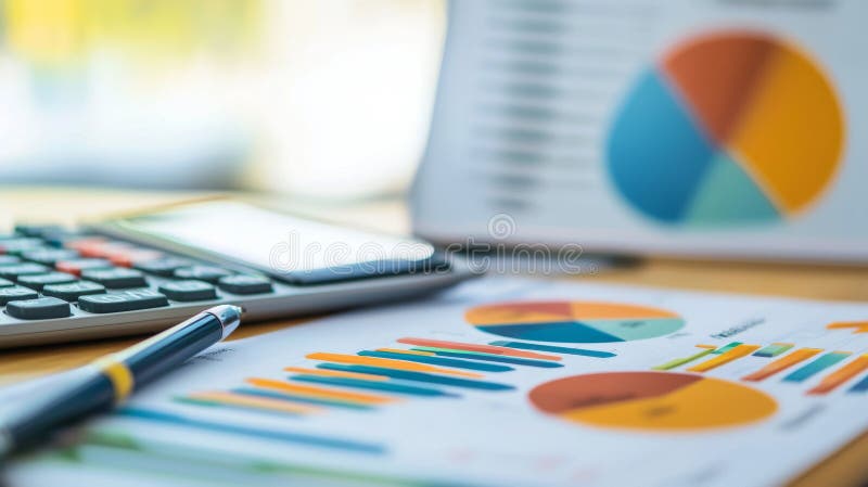 Close-up of Financial Charts with Colorful Pie Charts and Graphs Stock ...