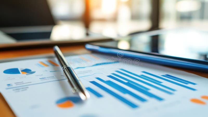 Close-up of Financial Report, Pen, and Tablet on Desk Stock ...