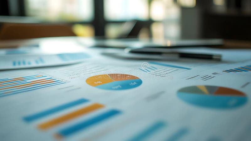 Close-up of Financial Reports with Graphs and Charts on a Table in a ...
