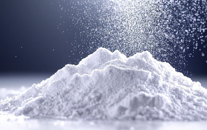 Close-up of Fine White Powder Being Sprinkled on a Surface in a Modern ...