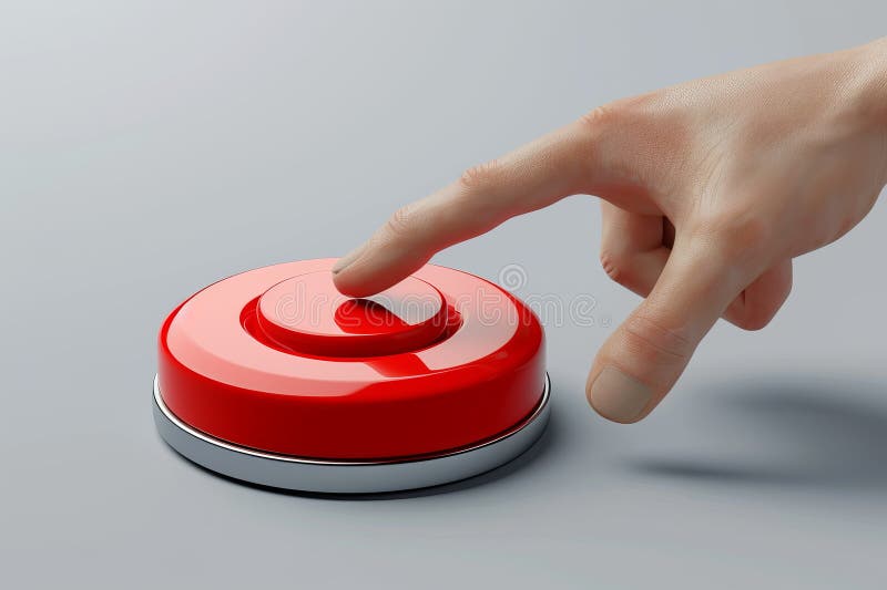 Close-up of a Finger Extended Towards a Bright Red Button, Signaling ...