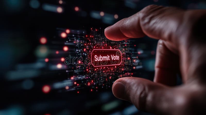 Close-up of a Finger Interacting with a Futuristic Digital "Submit Vote ...