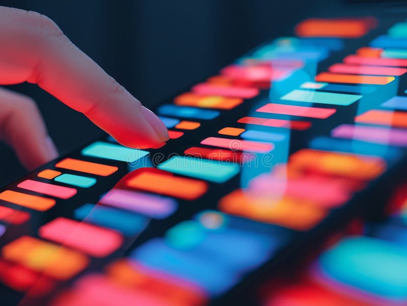 Close-up of a Finger Pressing a Button on a Colorful Illuminated ...