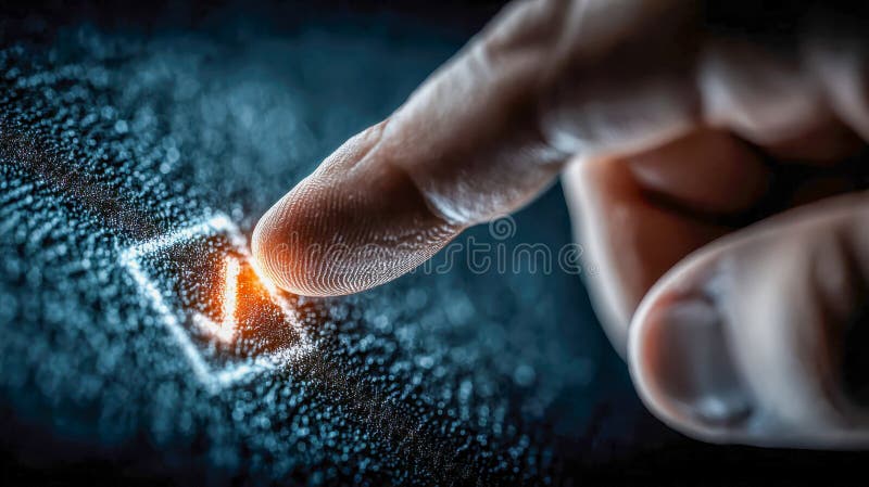 Close-up of a Finger Pressing a Digital Glowing Checkmark Button ...
