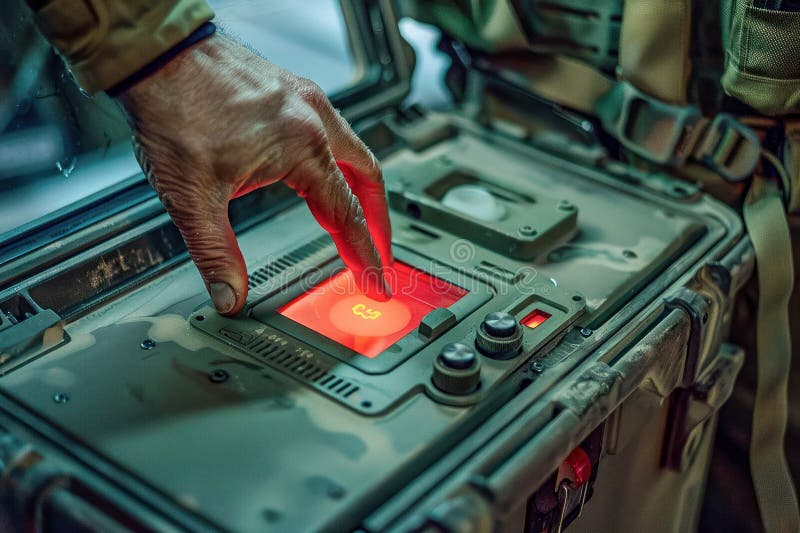 Close-Up of Finger Pressing Illuminated Red Button Stock Photo - Image ...
