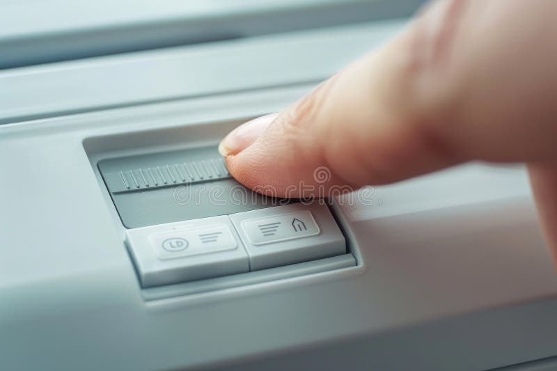 Close-up of Finger Pressing Power Button on Document Shredder for ...