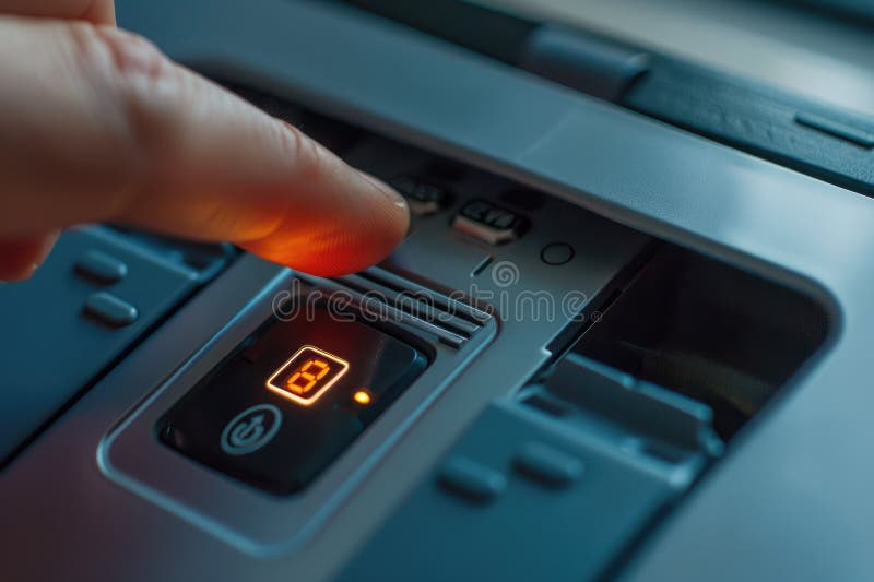Close-up of Finger Pressing Power Button on Document Shredder for ...