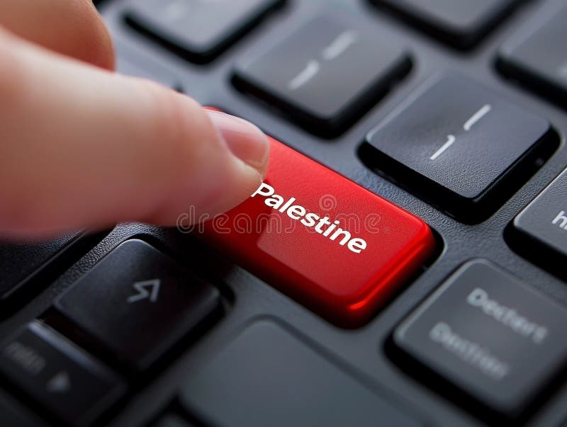 Close-Up of Finger Pressing Red Palestine Button on Computer Keyboard ...