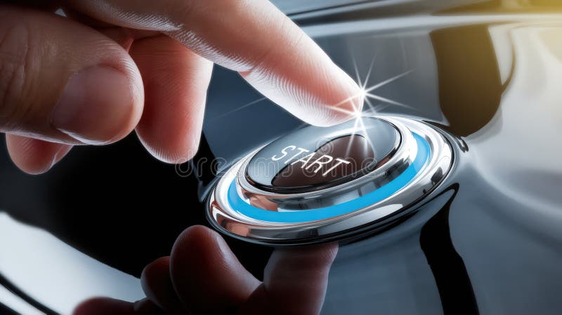 Close-up of a Finger Pressing the START Button on a Modern Device with ...