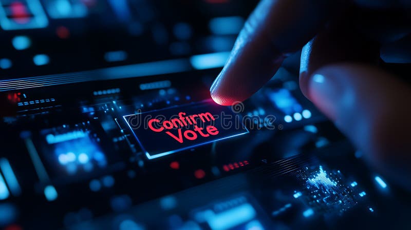 Close Up of Finger Tapping Digital Button Labeled Confirm Vote ...