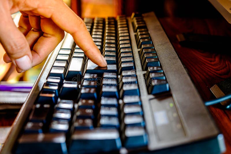 Close Up Finger Touch Button Keyboard Stock Photo - Image of coding ...