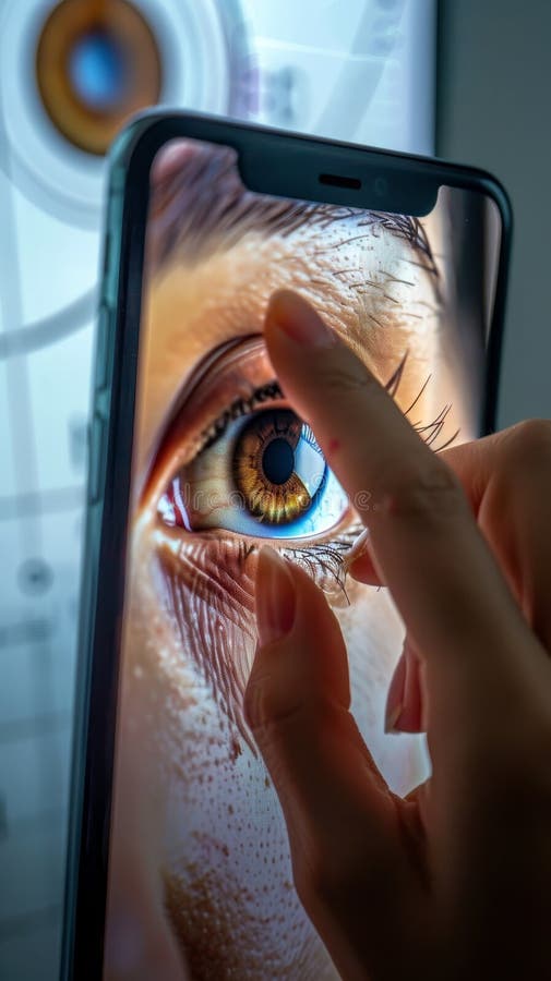 Close-up of a Finger Touching a Smartphone Screen Displaying an Eye ...