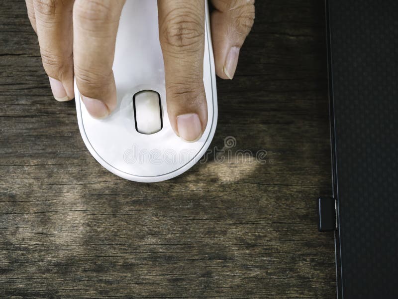 White Wireless Mouse on Wooden Desk Stock Photo - Image of button ...