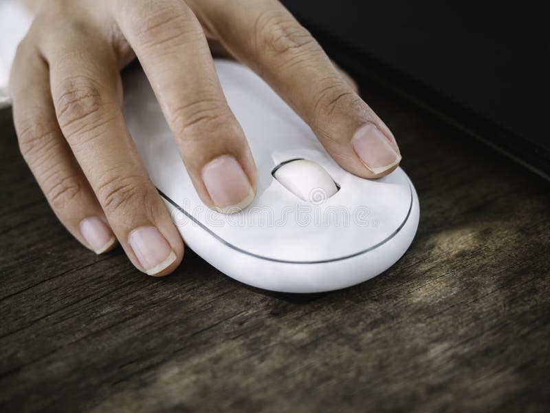 White Wireless Mouse on Wooden Desk Stock Image - Image of connection ...