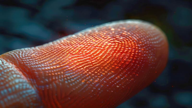 A Close-up of a Fingerprint on a Fingertip, Illuminated with a Glowing ...