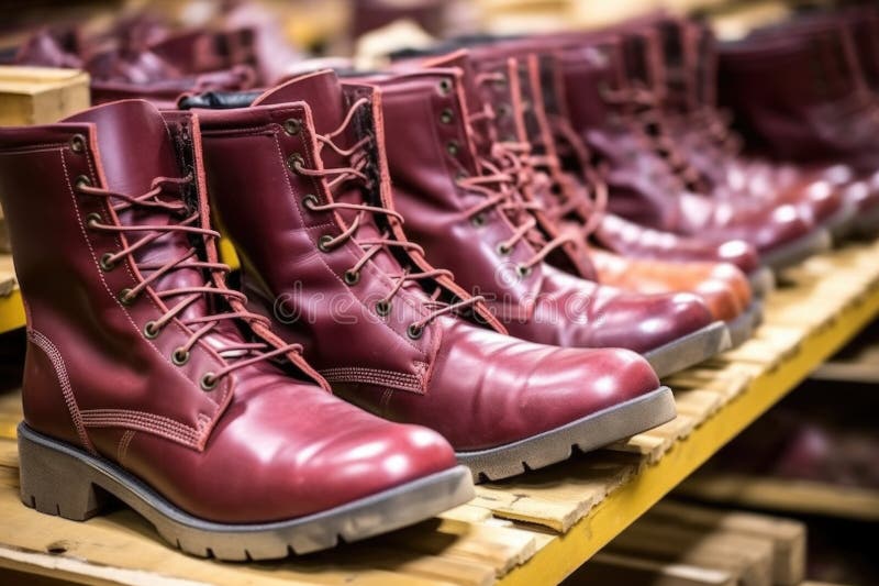 Close Up of Finished Steel-toed Boots, Ready for Packaging Stock Image ...