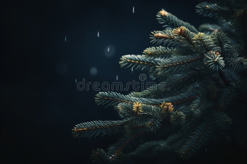A Close Up of a Fir Tree with Snow Falling on it Stock Illustration ...