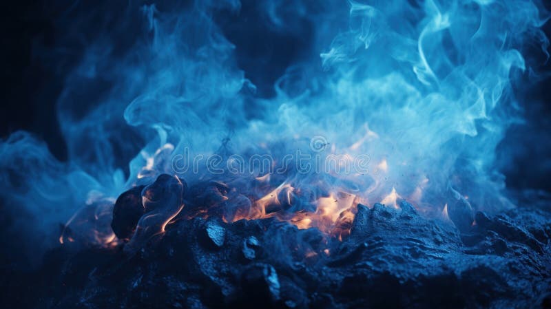 A Close Up of a Fire with Blue and Orange Flames, AI Stock Illustration ...