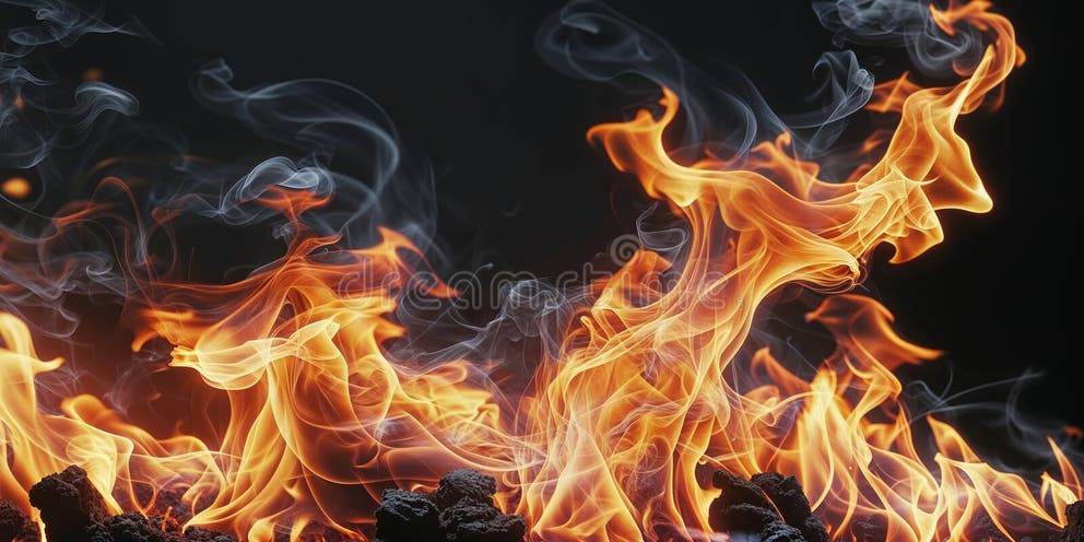 A Close Up of a Fire Burning on a Black Background Stock Photo - Image ...
