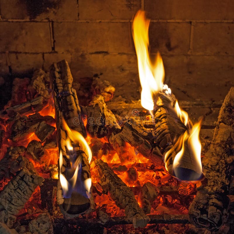 Close Up of Fire Burning in Fireplace Stock Image - Image of cosy ...