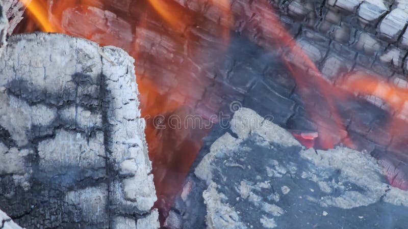 Close Up Fire Burning with Smoldering Log. Flames with Ember. Stock ...