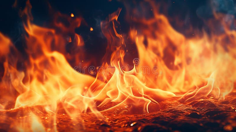 In Close-up the Fire Burns Brightly, and Numerous Flames Rise High into ...