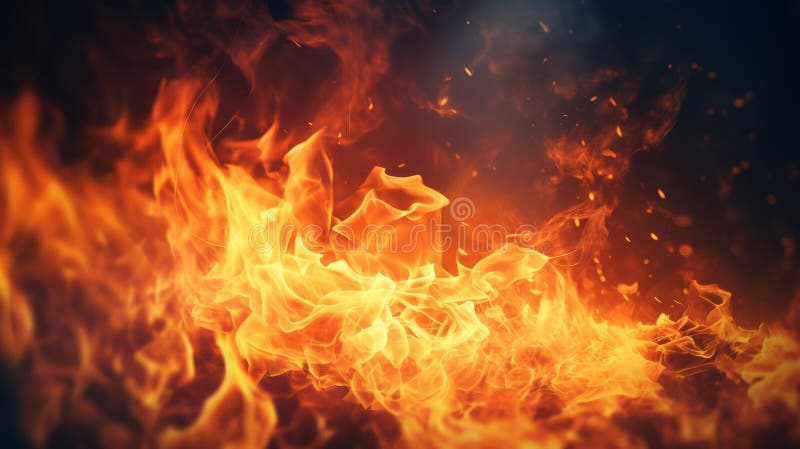 In Close-up the Fire Burns Brightly, and Numerous Flames Rise High into ...