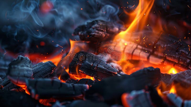 A Close Up of a Fire with Coals and Flames Stock Photo - Image of fire ...